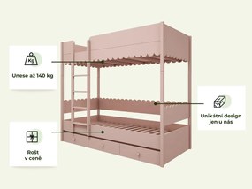 Dětská patrová postel BABUSHKA se žebříkem vlevo 90x200 cm Zvolte barvu: Korálová
