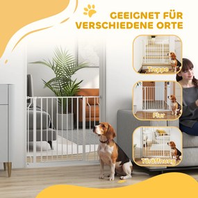 PawHut Ochranná brána na schody s prodloužením 10 cm, bez vrtání, pro šířku 75-95 cm, otočná na obě strany, ocelová bílá