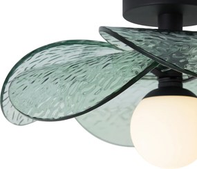 Designové stropní svítidlo černé se zeleným žebrovaným sklem - Kemner