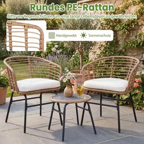 Costway 3-dílný set ratanového zahradního nábytku bistro set pro 2 osob