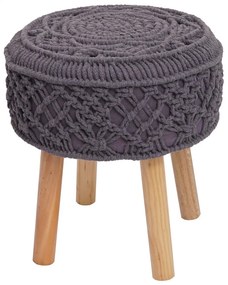 Taburetka J43 80482 - macrame, látka / dřevo, 45 x 41cm - Tmavě šedá