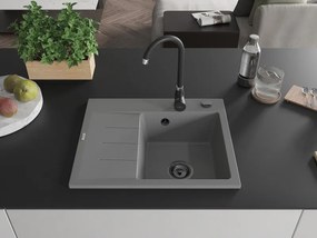 Mexen Ben, 1-komorový granitový dřez 600x500x190 mm, pravý + černý sifon, šedá, 6523605000-71-B