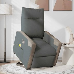 Zvedací masážní polohovací křeslo tmavě šedé textil 3324096