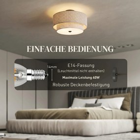 HOMCOM Stropní lampa, závěsná lampa s dvojitým stínidlem v lněném vzhledu, taupe