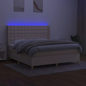 Box spring postel s matrací a LED krémová 160x200 cm textil 3139210