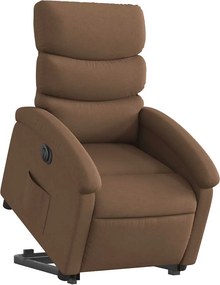 Elektrické zvedací polohovací křeslo hnědé textil 3204006
