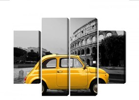 Vícedílný obraz Žluté Retro Auto Na Pozadí Kolosea Nedostatek Nedostatek Přírodní plátno 120x90