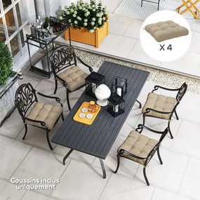 Souprava 4 zahradních polštářů Outsunny, prošívané venkovní polštáře, 10 cm výplň s vázáním, rozměr 48Š x 48H cm, Khaki