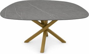 Jídelní stůl ROYAL GRIGIO – 230 × 130 cm, keramická deska 24 mm Shark Nose, zlatá podnož VALETTA M