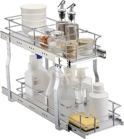 2-vrstvá drátěná výsuvná skříňka pod dřez Organizér 21,6 × 53,3 cm zásuvkový koš