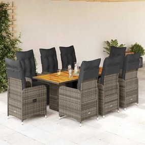 9dílný zahradní bistro set s poduškami šedý polyratan 3277164