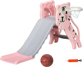 AIYAPLAY 3v1 Dětská skluzavka pro děti ve věku 18 až 36 měsíců se 2 schody, 1 basketballovým košem a zvířecím vzorem pro vnitřní použití 133x60x70 cm