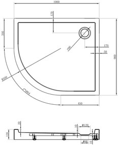 Mexen Flow+, čtvrtkruhová asymetrická sprchová vanička, pravá, 100 x 90 cm, bílá lesklá, 46Q109010RH