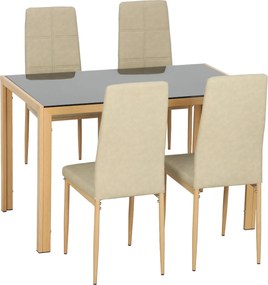 HOMCOM jídelní set pro 4 osoby, skleněný stůl a 4 židle