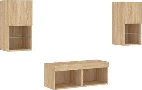 4dílná obývací stěna s LED osvětlením dub sonoma 3216571