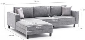 Hanah Home Pohovka KALE šedá levý roh 825BLC2715