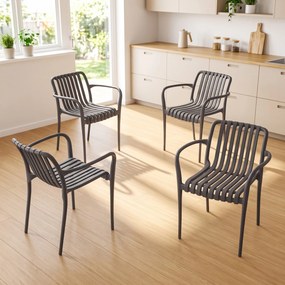 Outsunny 4dílné skládací zahradní židle – žebernatý sedák s područkami, ergonomické, nosnost 120 kg, tmavě šedé