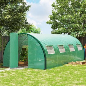 Zahradní tunelová skleník Outsunny, tunelový skleník 18 m², s 8 okny a 2 otočnými dveřmi, PE kryt, konstrukce z pozinkované oceli, 6 x 3 x 2 m, zelený