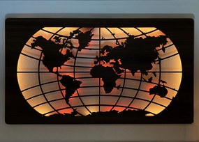 Li-Go "Mapa světa rovnoběžky" světelný RGBW obraz 230V 125x74 cm provedení povrchu: dub světlý