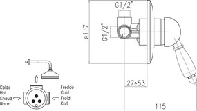 SAPHO KIRKÉ WHITE podomítková sprchová retro baterie, 1 výstup, bílá páčka, bronz KI41BB