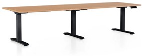 Výškově nastavitelný stůl OfficeTech Long, 260 x 80 cm, černá podnož, buk