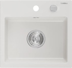 Mexen Milo granitový dřez 1-komorový 435 x 410 mm, bílý, sifon chrom - 6505441000-20