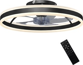 HOMCOM 45W LED stropní ventilátor se světlem, reverzní DC motor, tichý, dálkové ovládání, 6 rychlostí, 3 barevné teploty, časovač, Ø50 cm, černý