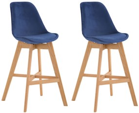 Barová židle Cannes ~ samet, dřevěné nohy natura (SET 2 ks)  - Modrá