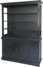Černá antik dřevěná skříň / vitrína s policemi Marseille - 135*55*196cm