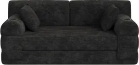 Aosom Dvojnásobně stlačená manšestrová pohovka, kovový rám, 2 držáky na nápoje a 4 boční kapsy, 168D x 80Š x 81V cm, černá