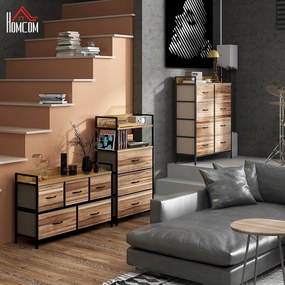 HOMCOM Komoda se 5 textilními zásuvkami 98 x 29 x 63 cm, černý ocelový rám