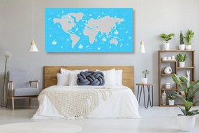 Obraz nebesky modrá mapa světa - 120x60 cm