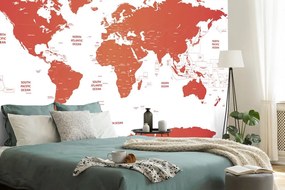 Samolepící tapeta mapa světa s jednotlivými státy v červené barvě - 300x200 cm
