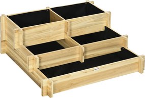 Zvýšený zahradní záhon Outsunny, dřevěný, tři úrovně, skleník s textilním podložením, květinový box na zeleninu 93x93x35 cm pro balkon, zahradu, truh…