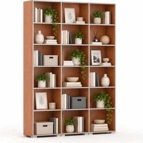 Knihovna SILVER LINE, 3 sloupce, 2230 x 1800 x 400 mm, třešeň