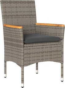 3dílný bistro set s poduškami šedý polyratan a sklo 3278746