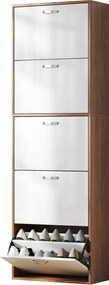 HOMCOM Úzký a úsporný obuvník na 5 pater pro maximálně 30 párů se 2 policemi na úroveň, MDF obuvník, 60x28x189 cm, bílá a hnědá | Aosom