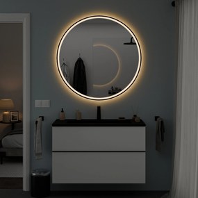 Zrcadlo s LED osvětlením VARO FRAME, kulaté, vyhřívané, černý rám - různé velikosti