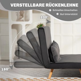 HOMCOM 2místná rozkládací pohovka, postelové sofa, pohovka konvertovatelná na postel, nastavitelná opěrka zad, látkový potah, kovový rám, šedá