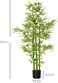 HOMCOM Velká Umělá Bambu 150 cm - Plastová Bambu Umělé Rostliny s Umělým Mechem v Květináči pro Obývací Pokoj, Ložnici a Zahradu