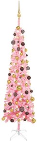 Úzký vánoční stromek s LED diodami a sadou koulí růžový 180 cm,  3078026 HangarStore.cz