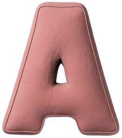 Yellow Tipi Korálově růžový sametový polštář písmeno A 40 cm