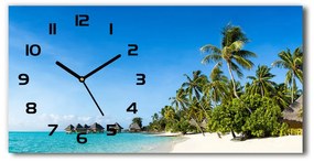 Wallmuralia Skleněné hodiny na stěnu Pláž Karibské ostrovy 60x30 cm