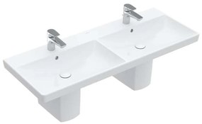 Villeroy & Boch Avento - Dvojumyvadlo nábytkové 120x47 cm, s přepadem, 2 otvory pro baterii, CeramicPlus, alpská bílá 4A23CKR1