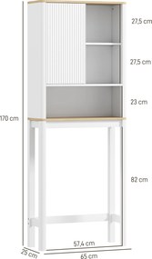 HOMCOM skříňka nad toaletu s drážkovanými dveřmi, přihrádkami a nastavitelnou policí, 65 x 25 x 170 cm, bílá