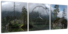 Obraz stromů v jezeře (s hodinami) (90x30 cm)