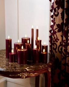 LED svíčky z pravého vosku dobíjecí Bordeaux, sada 3 ks, výška 10/12,5/15cm, ø 7,5 cm, vínová, bez stanice