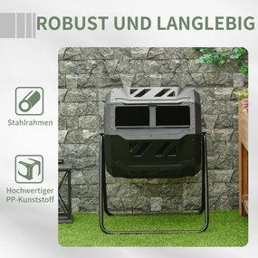 Outsunny 160L Dvoukamerový zahradní rotační kompostér s ventilačními otvory a ocelovými nohami 71x65x96 cm Černý
