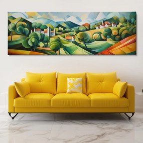 Obraz na plátně - Vesnice v lesní krajině, abstrakce FeelHappy.cz Velikost obrazu: 120 x 40 cm