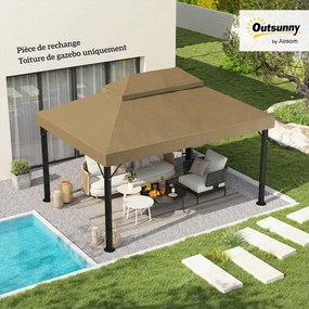 Outsunny náhradní potah pro altán 4 x 3 m, dvojitá střecha s odtokovými otvory, polyester 370 g/m², béžová
